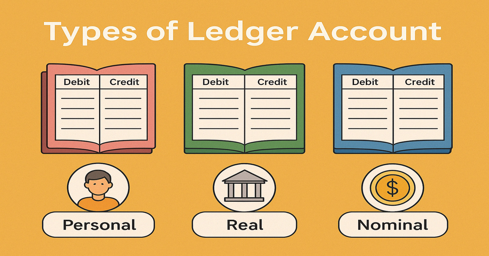 Types of Ledger Accounts: Personal, Real & Nominal with Format